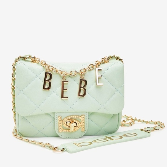 bebe | Bags | Bebe Quilted Shoulder Bag Mint Green Gold Tone Hardware ...